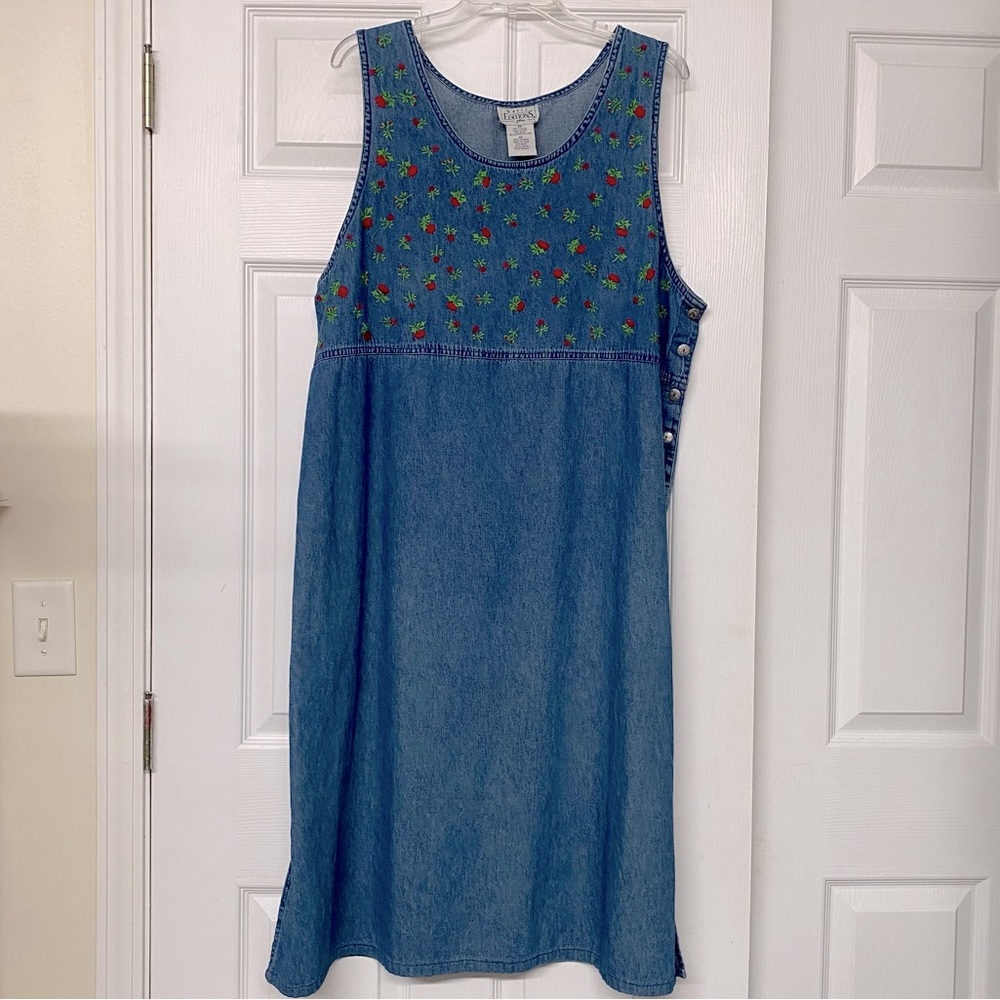 Vintage Basic Editions Denim Midi Dress Jumper Red Em… - Gem